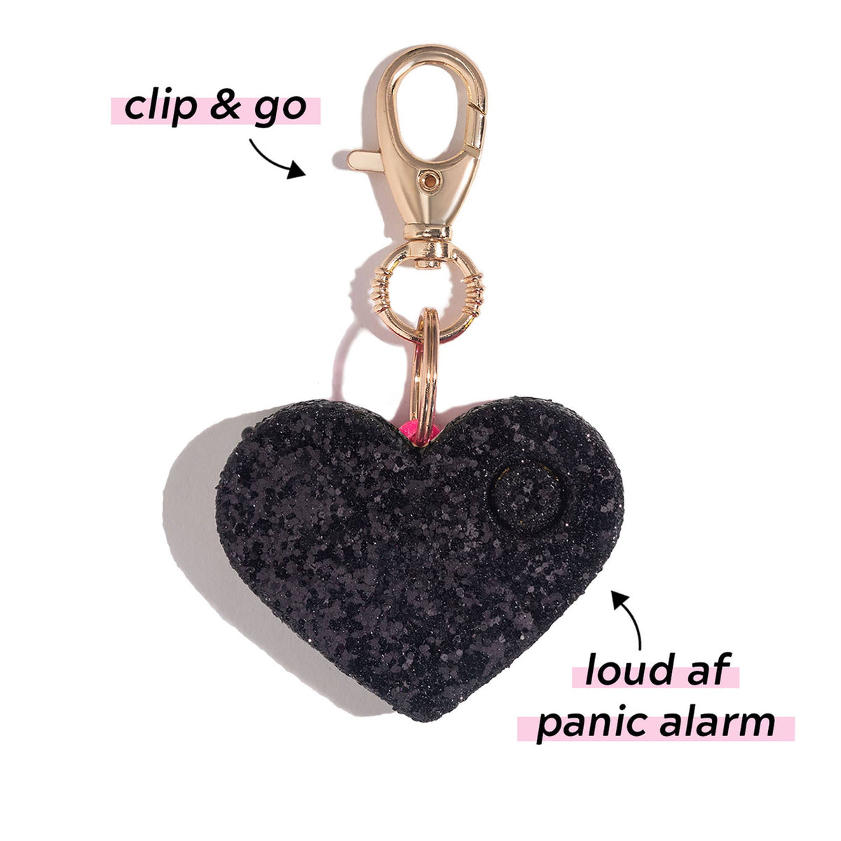 Black Glitter Heart Safety Alarm – All About You Boutique